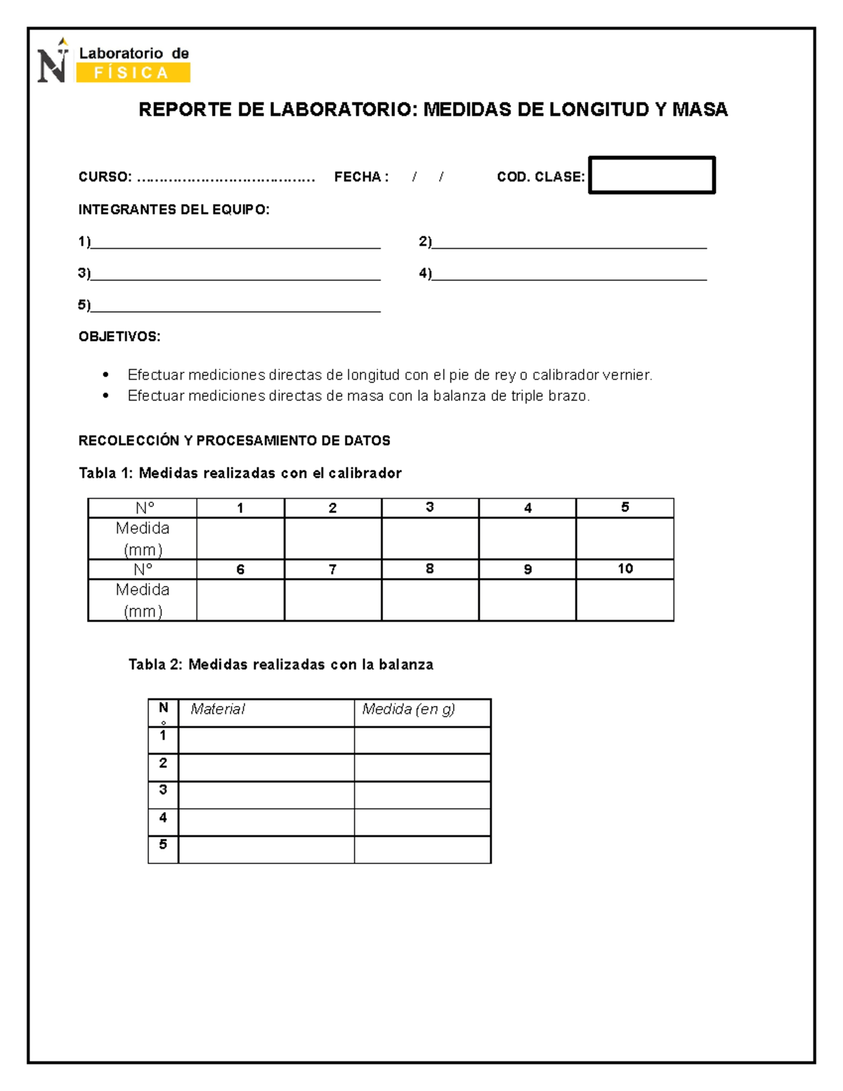Virtual Reporte Medidas DE Longitud Y MASA - REPORTE DE LABORATORIO ...