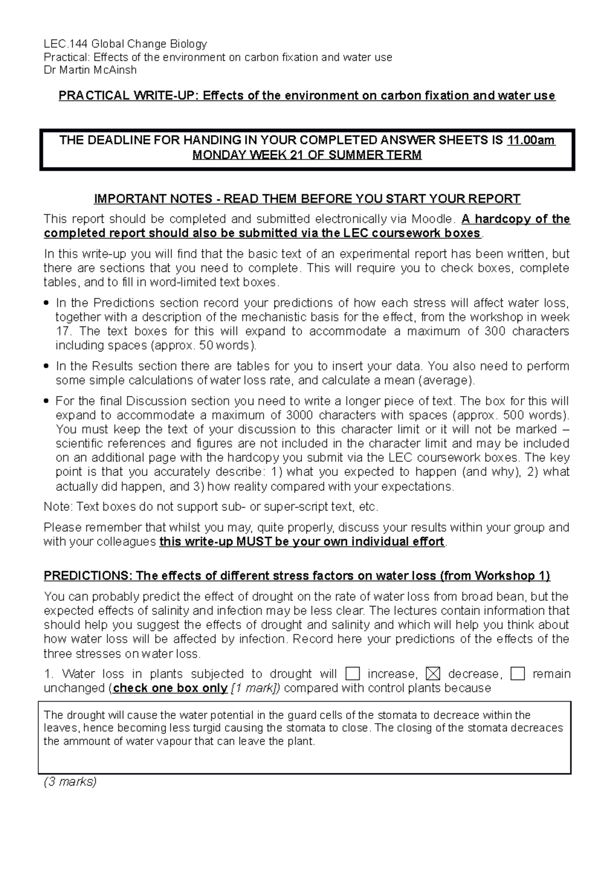 Lec 144 Practical Write Up - Grade: A - LEC Global Change Biology ...