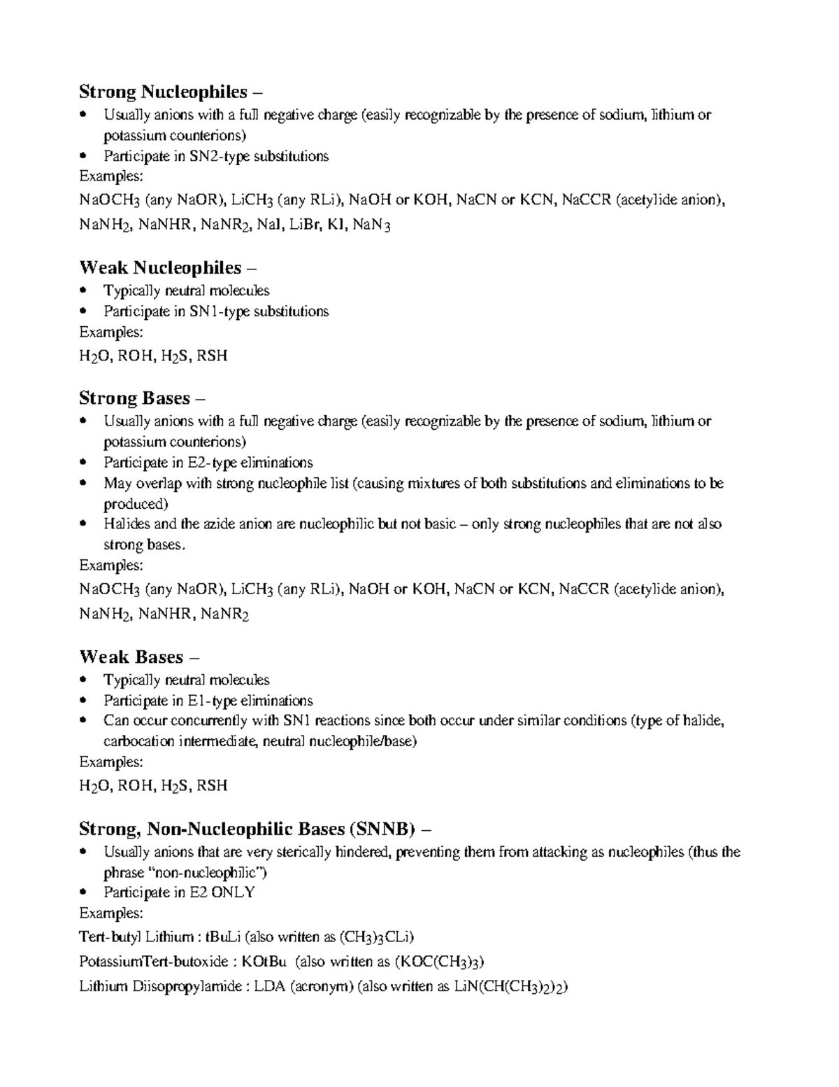 Nucleophiles overview - Strong Nucleophiles – Usually anions with a ...
