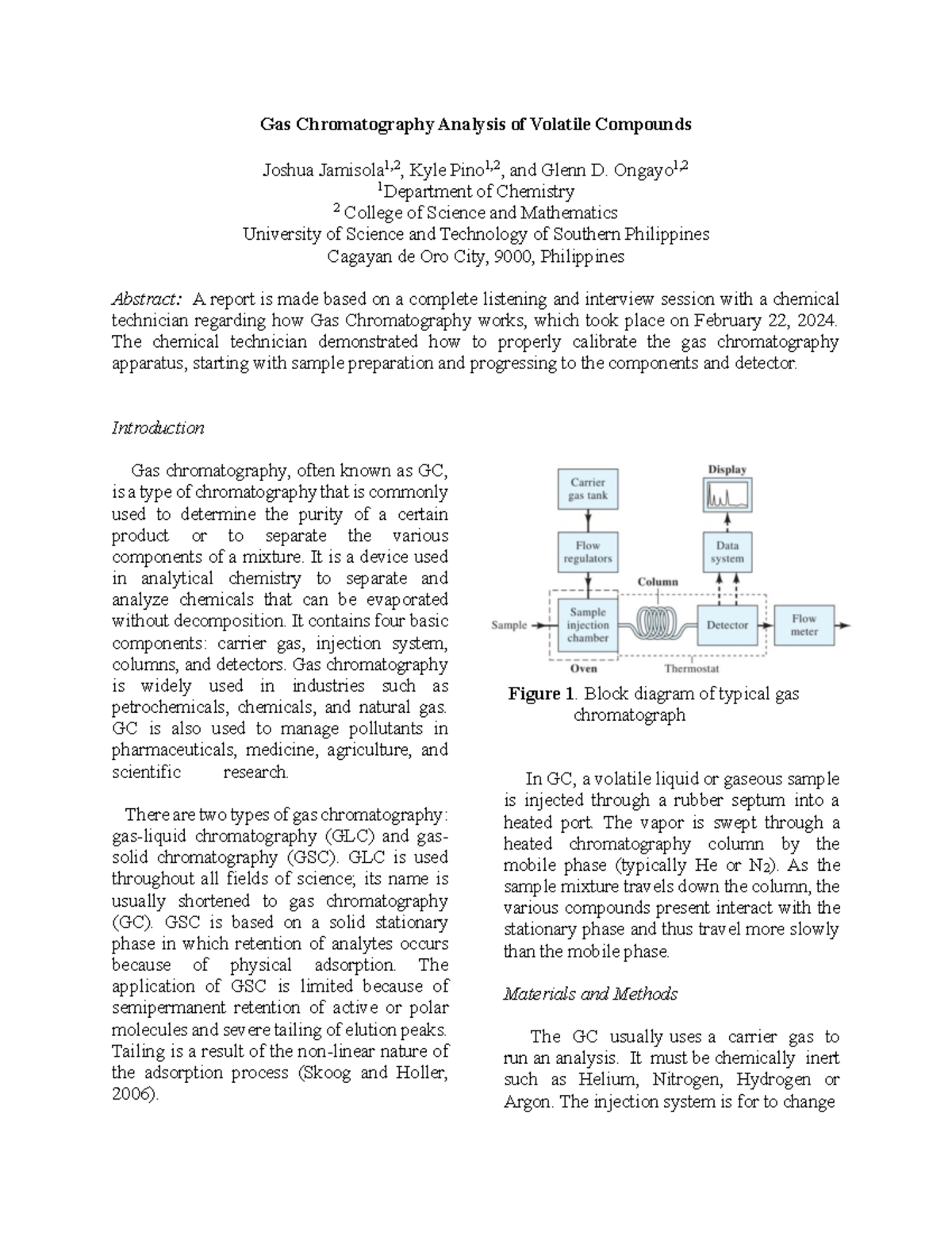 Gas Chromatography Analysis of Volatile Compounds - Ongayo 1 , 1 ...