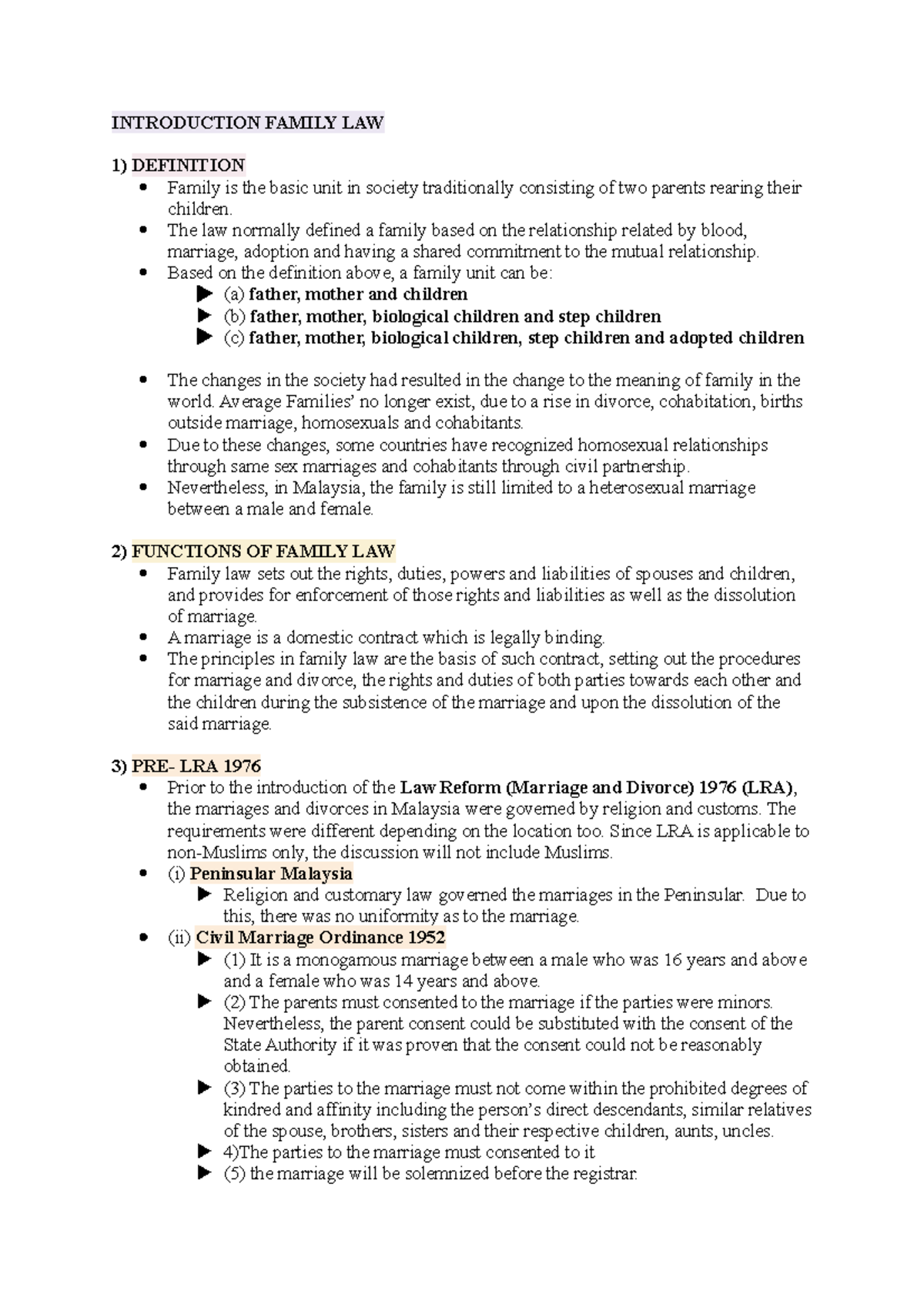 Introduction Family LAW - INTRODUCTION FAMILY LAW 1) DEFINITION Family ...