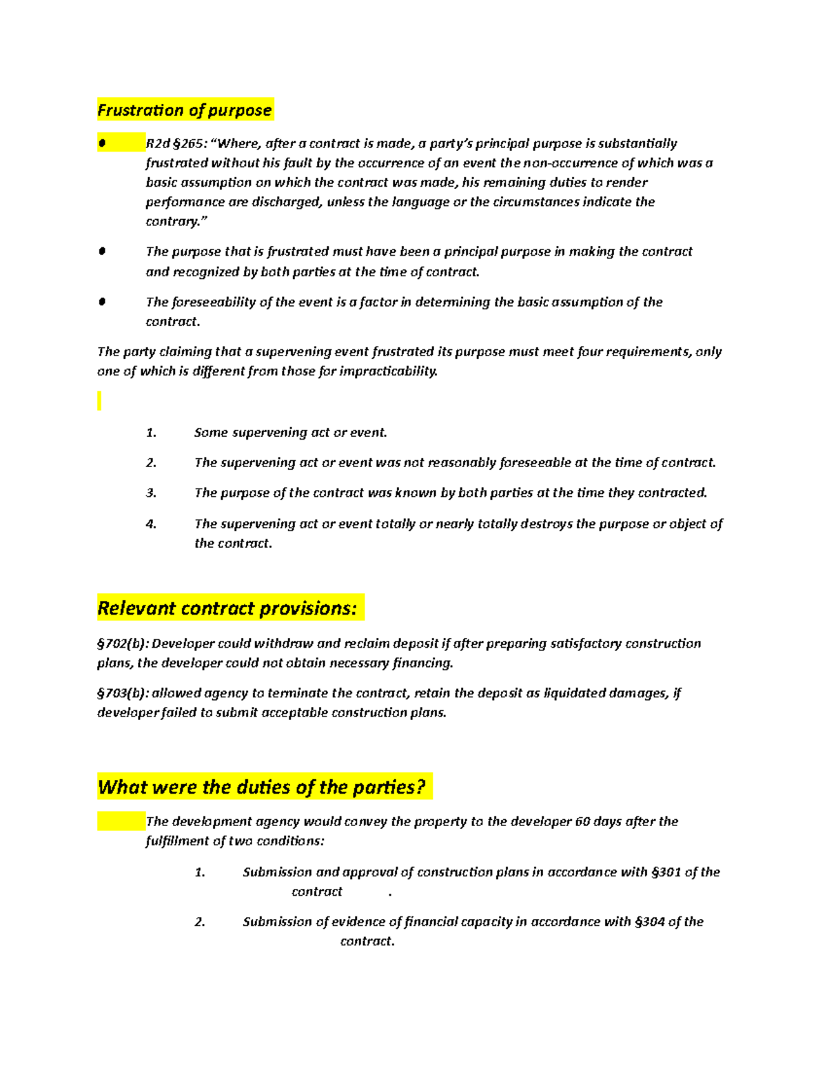 Contracts 2 concepts outline - Frustration of purpose R2d §265: “Where ...