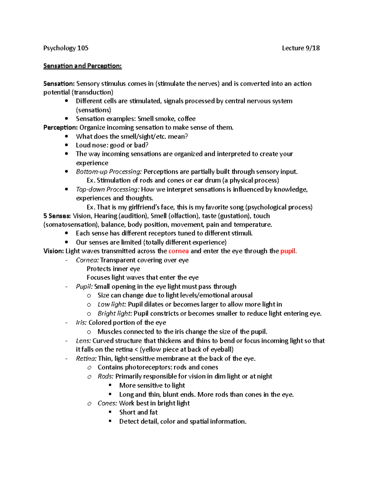 Psychology 105 Lectures for Exam 2 - Psychology 105 Lecture 9 ...