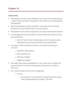 Genetics Unit 2 Notes - Genetics Unit 2 Notes Chapter 14: proteins o ...