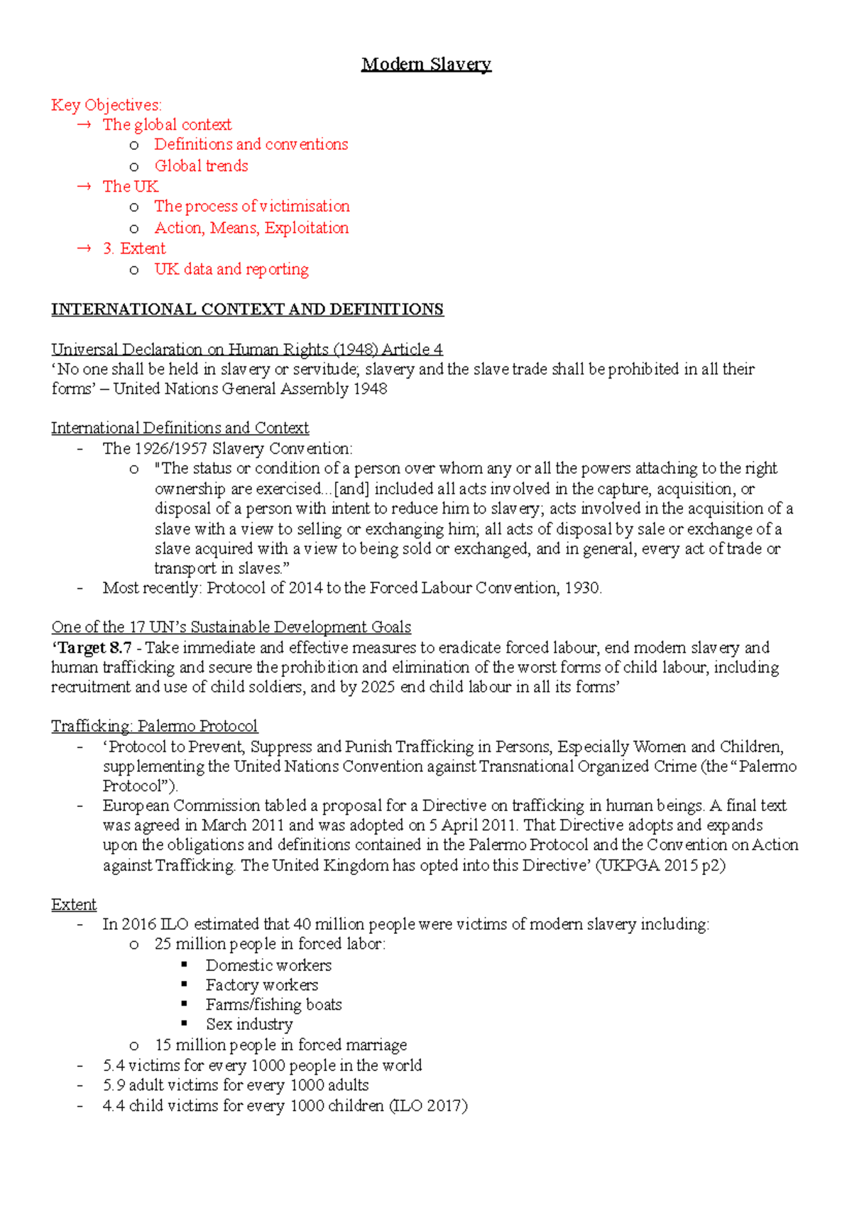 Modern Slavery - Second year module - Modern Slavery Key Objectives ...
