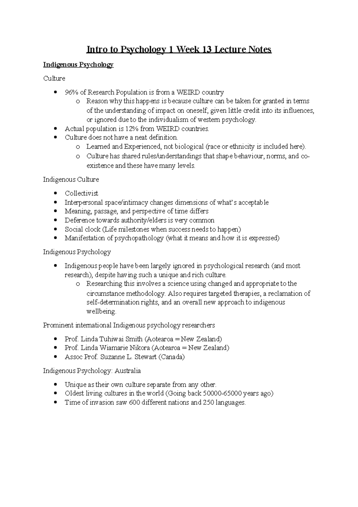 Intro to Psychology 1 Week 13 Lecture Notes - Intro to Psychology 1 ...