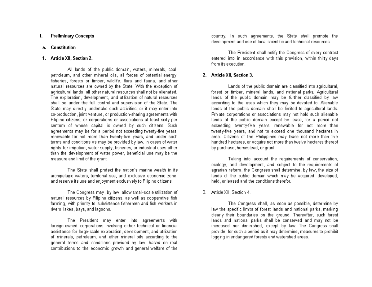 Land Titles and Deeds Intro - I. Preliminary Concepts a. Constitution 1 ...
