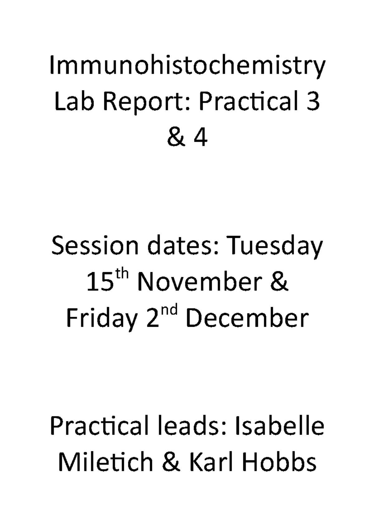 Immunohistochemistry Lab Report - Immunohistochemistry Lab Report ...