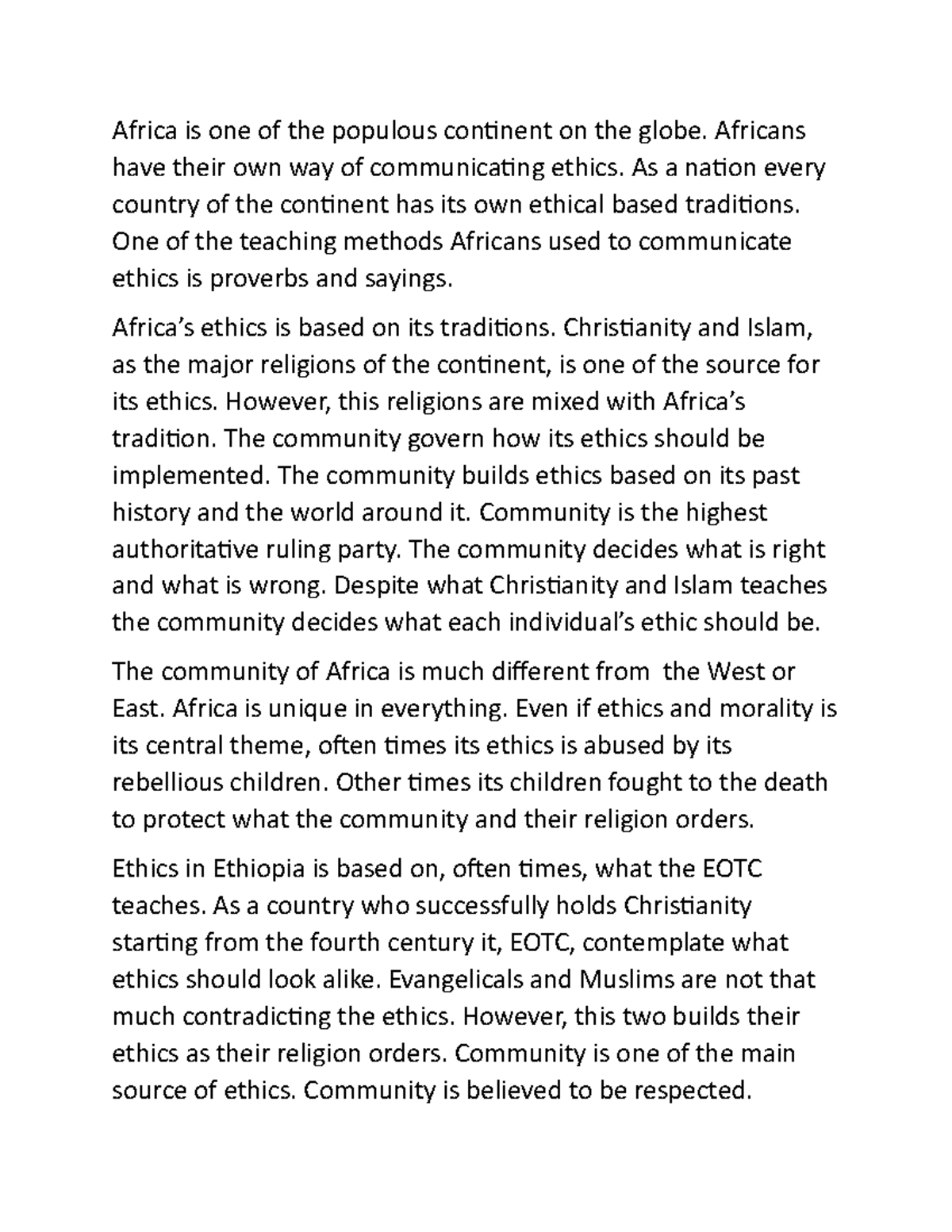 Mike 1 - African ethics - Africa is one of the populous continent on ...