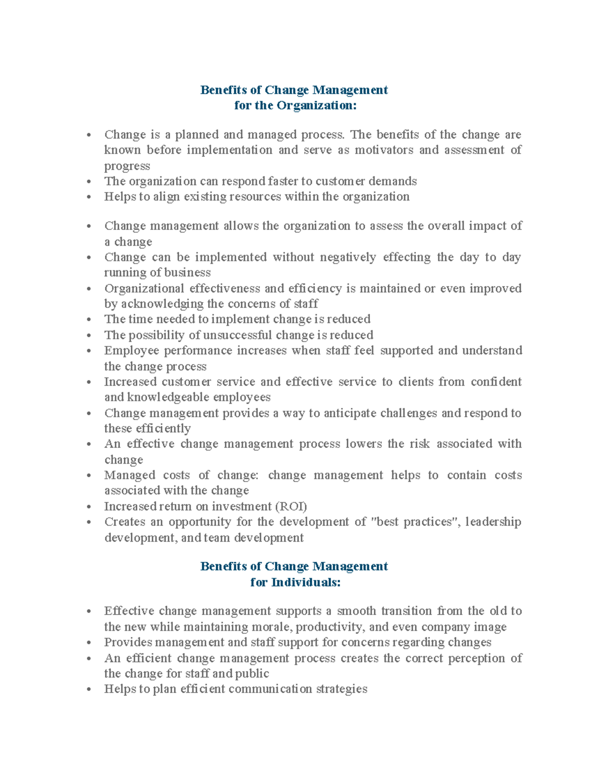 Benefits OF Change Management - Benefits of Change Management for the ...
