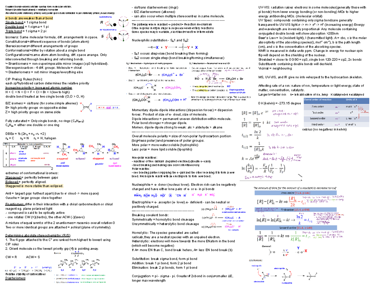 CHEM 110 Mid Term Cheatsheet - Covalent bonds=atomic orbitals overlap form molecular orbitals ...