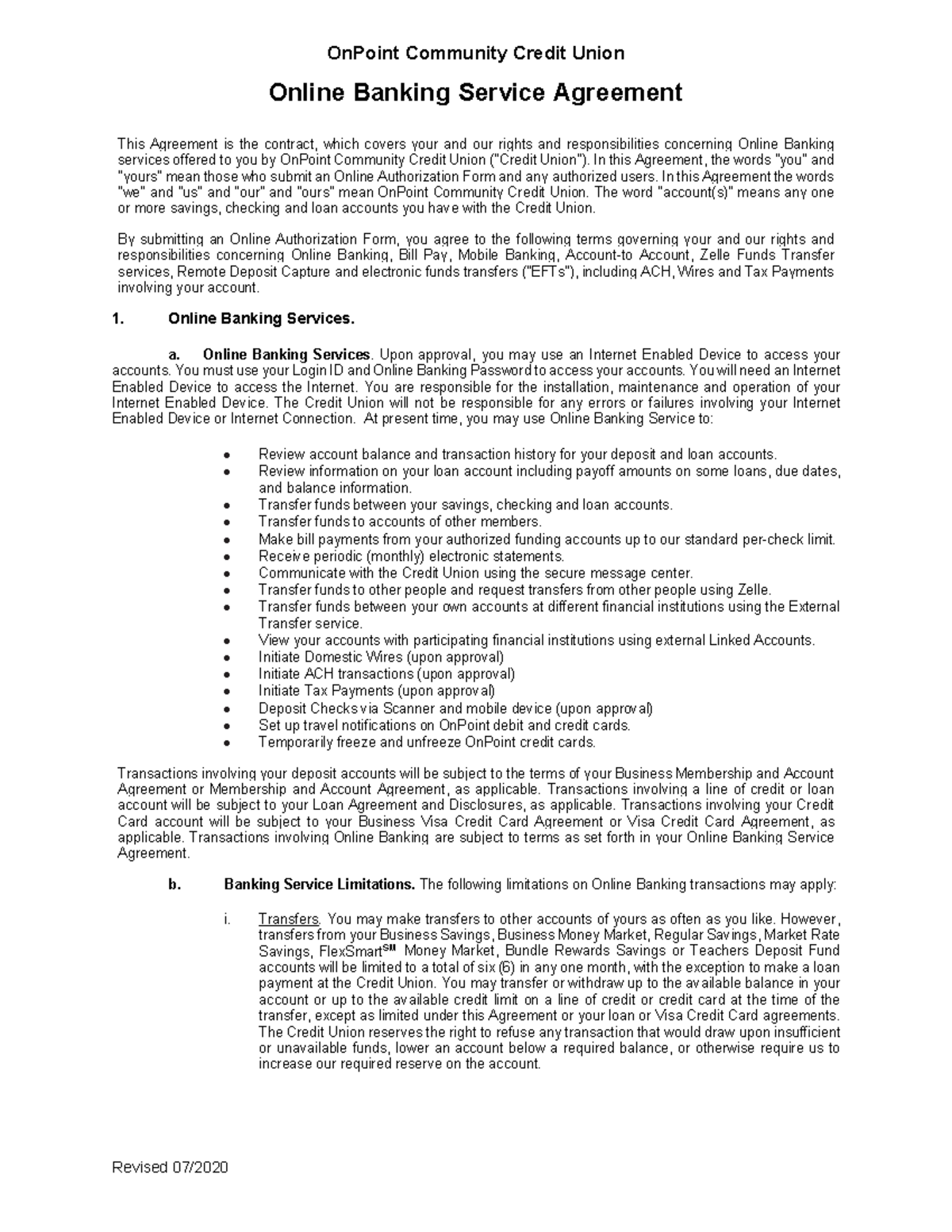 Online Banking Agreement Current - Online Banking Service Agreement ...