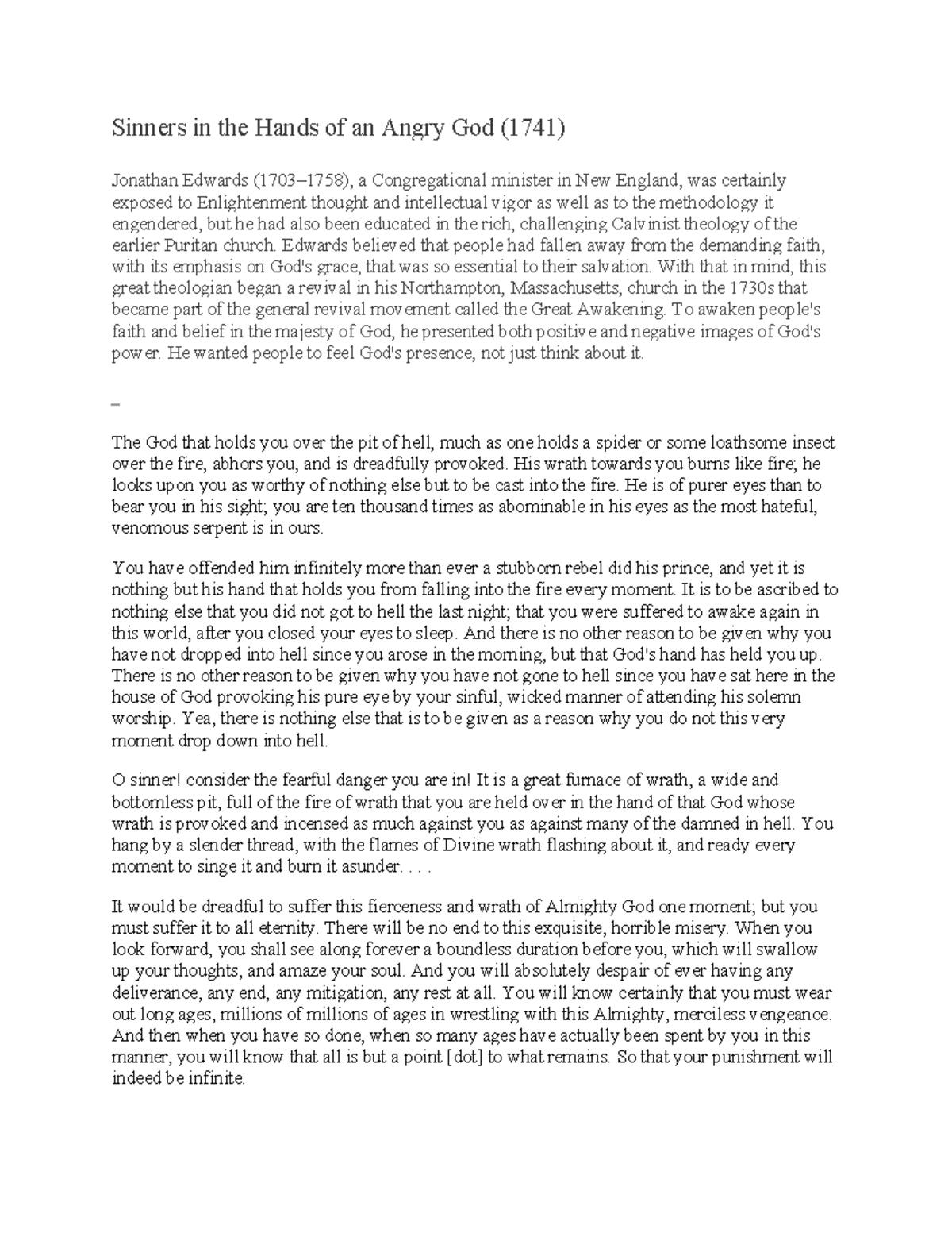 Sinners in the hands 1 - key word - Sinners in the Hands of an Angry ...