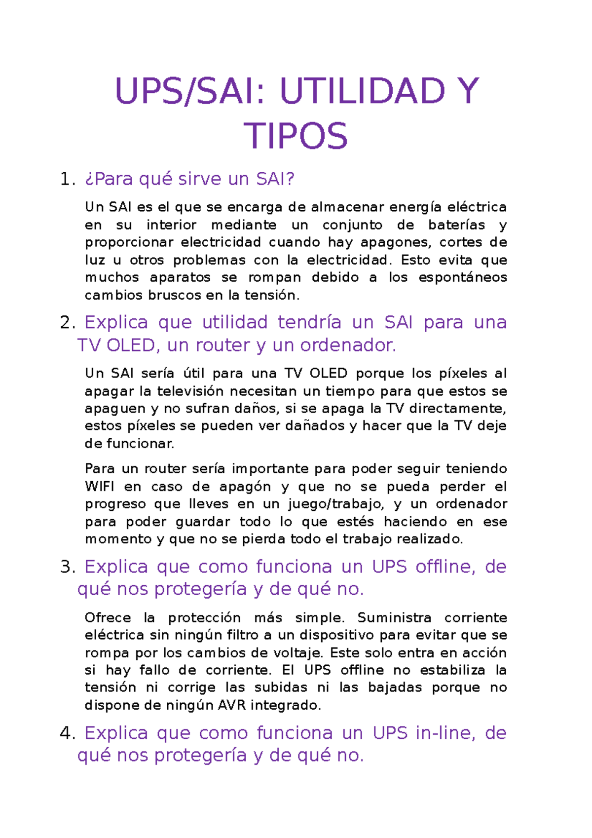 UPS - Trabajo sobre las ups - UPS/SAI: UTILIDAD Y TIPOS 1. ¿Para qué ...