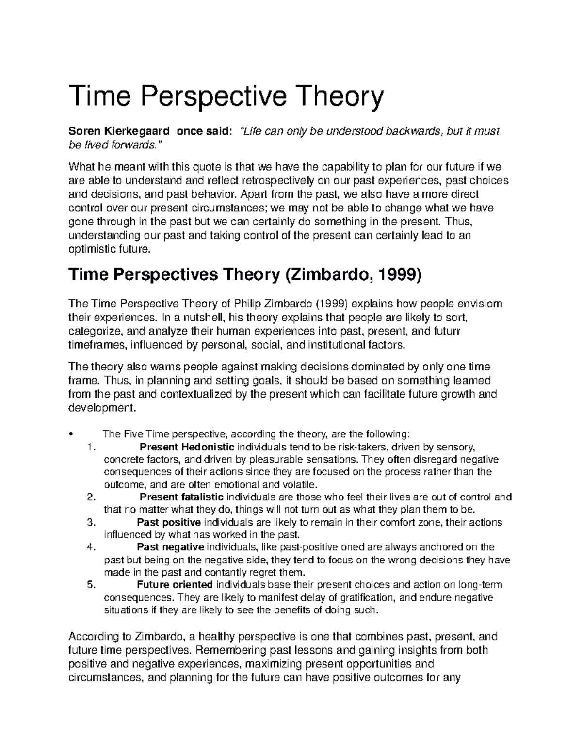 Time Perspective Theory - Time Per spect ive Theor y Soren Kierkegaard ...
