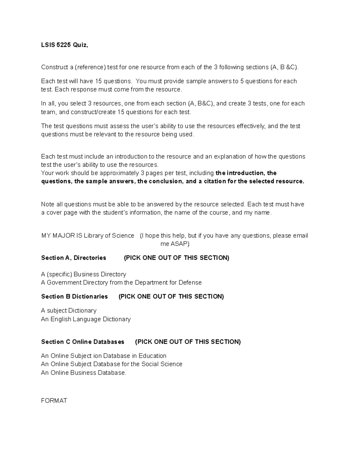 LSIS 5225 Resources TEST - LSIS 5225 Quiz, Construct a (reference) test ...