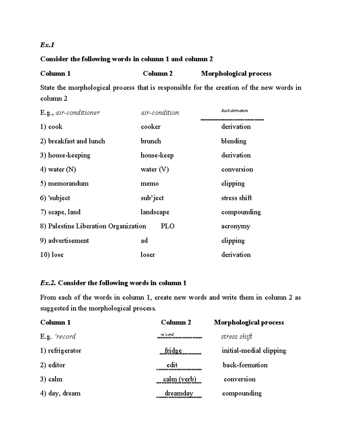 Nptanc Assignment 3 - jjjj - Ex. Consider the following words in column ...