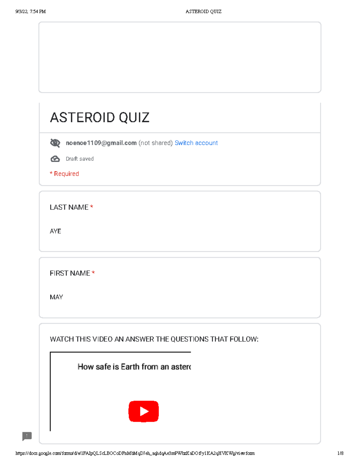 Asteroid QUIZ - WATCH THIS VIDEO AN ANSWER THE QUESTIONS THAT FOLLOW ...