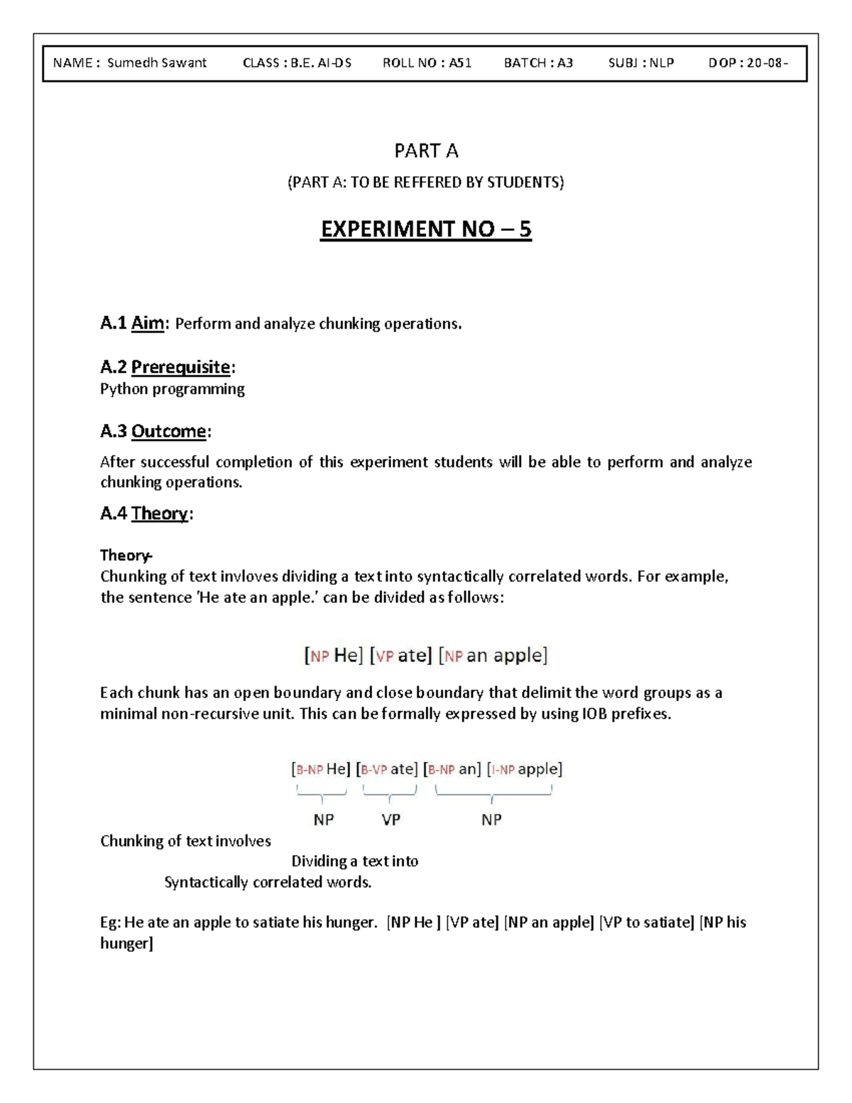 NLP Exp-5 A51 - Natural language processing Experiment No.5 - PART A (PART A: TO BE REFFERED BY ...