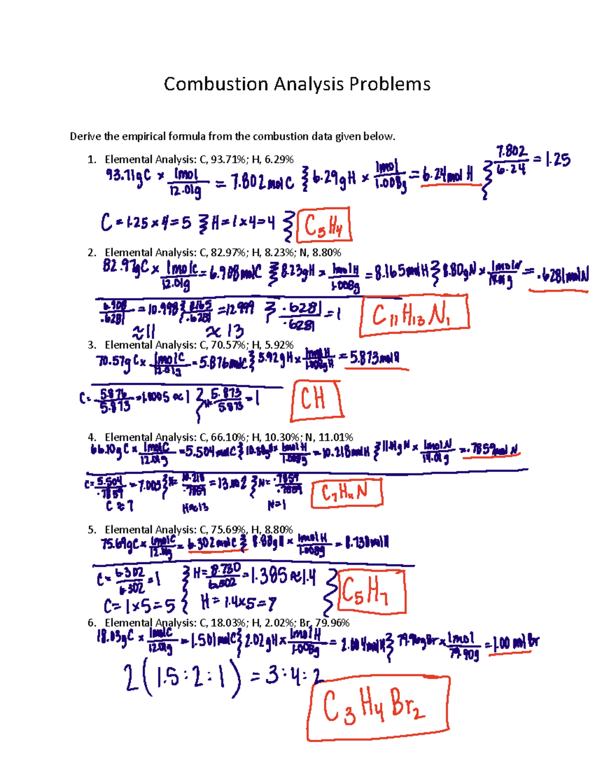 Elemental Analysis Problems 2 - CHM 2210 - HCC - Studocu