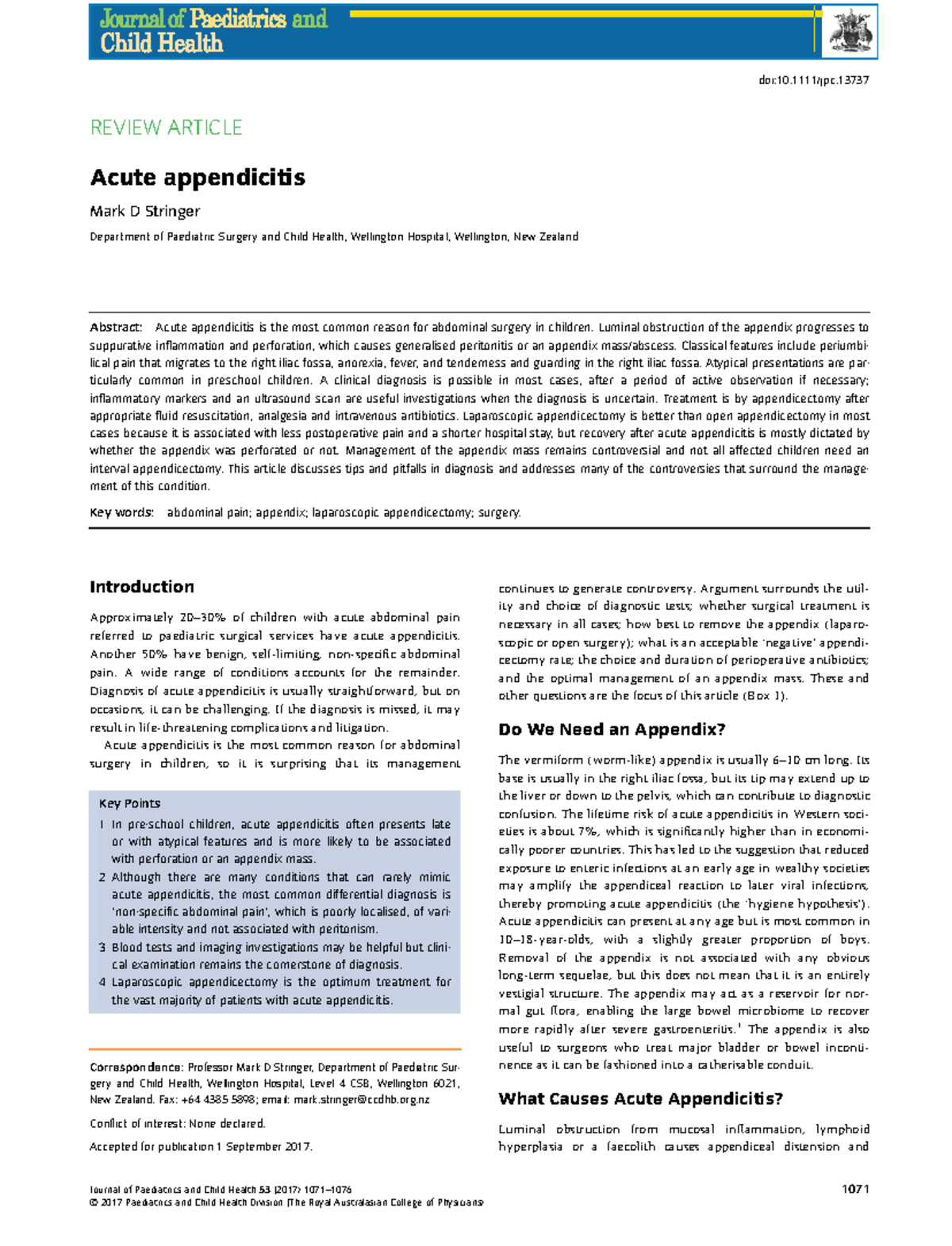 Article 2 pathophysiology - REVIEW ARTICLE Acute appendicitis Mark D ...