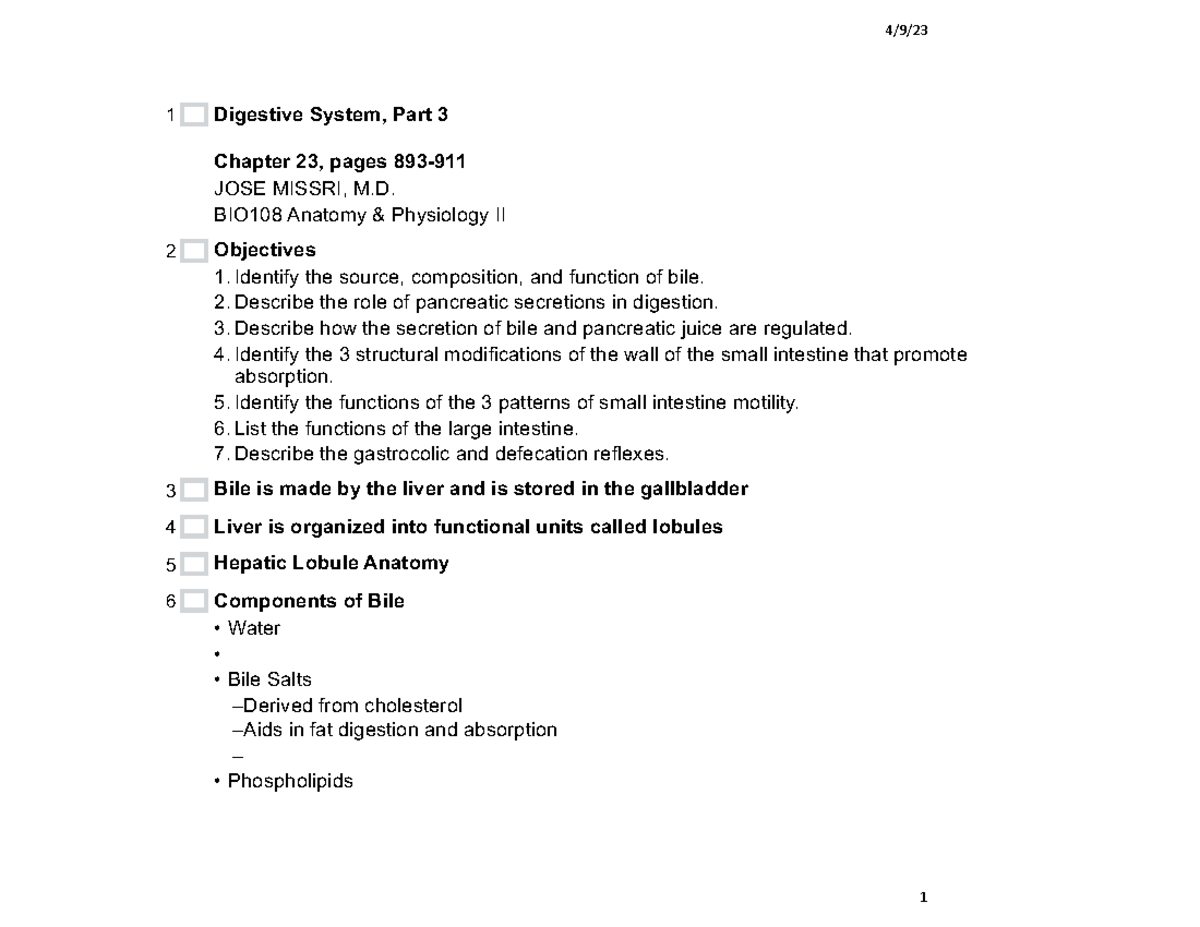 Lecture 13 - Digestive System, Part 3 - 4/9/ 1 Digestive System, Part 3 ...