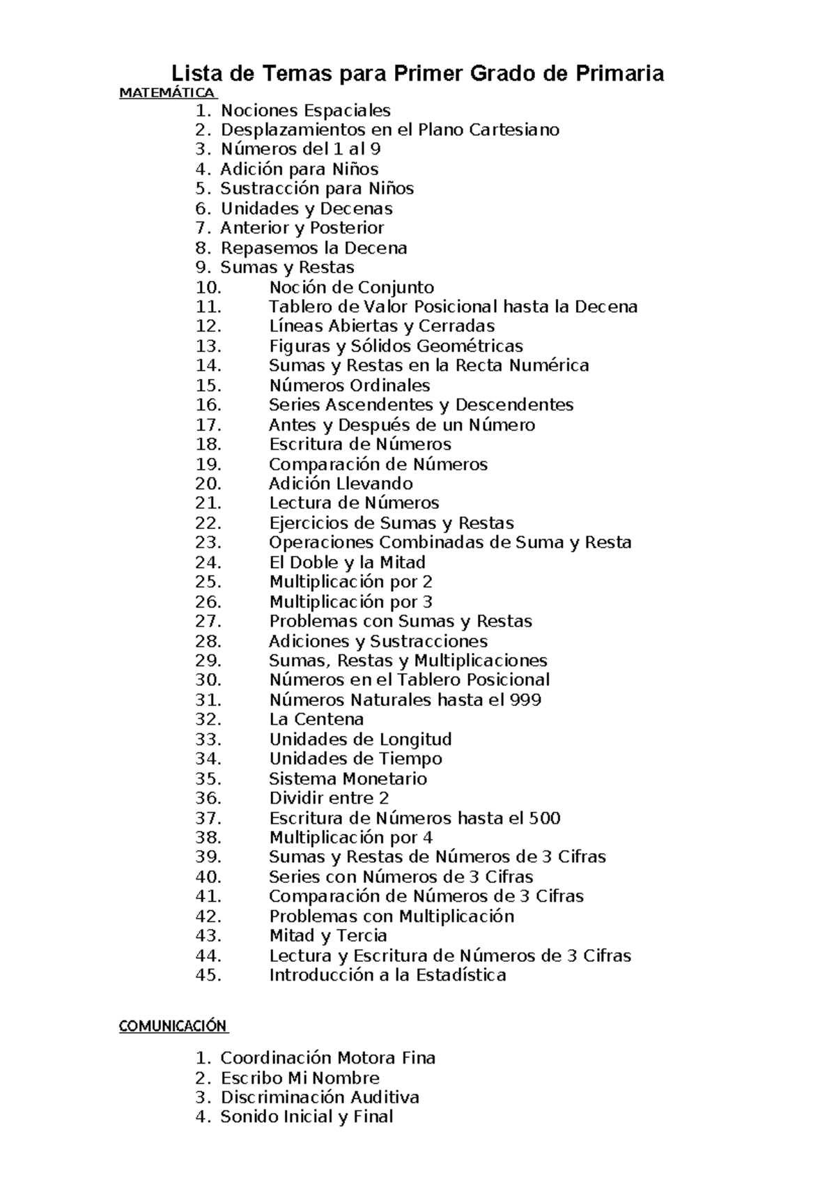 563468852 Lista de Temas para Primer Grado de Primaria - Lista de Temas ...