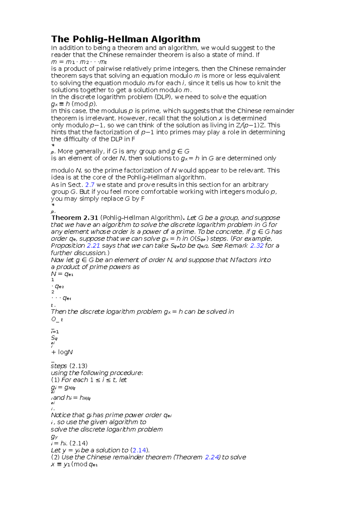 The Pohlig–Hellman Algorithm - The Pohlig–Hellman Algorithm In addition ...