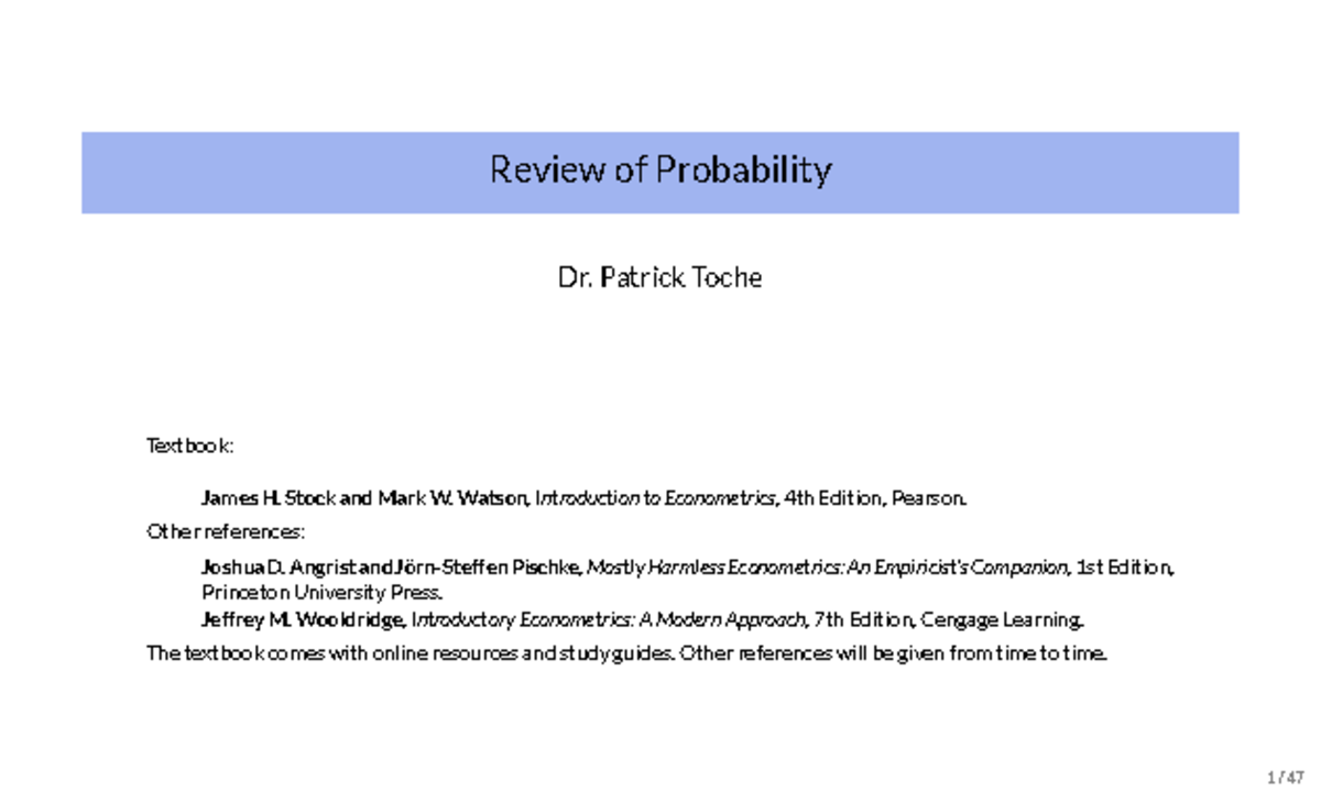 Lecture-02-Probability Slides - Review of Probability Dr. Patrick Toche ...