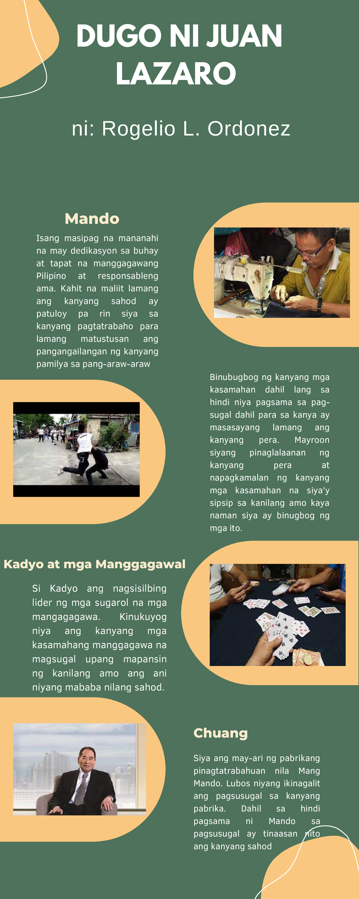 Dugo ni Juan (Infographic) - ni: Rogelio L. Ordonez DUGO NI JUAN LAZARO Mando Kadyo at mga - Studocu