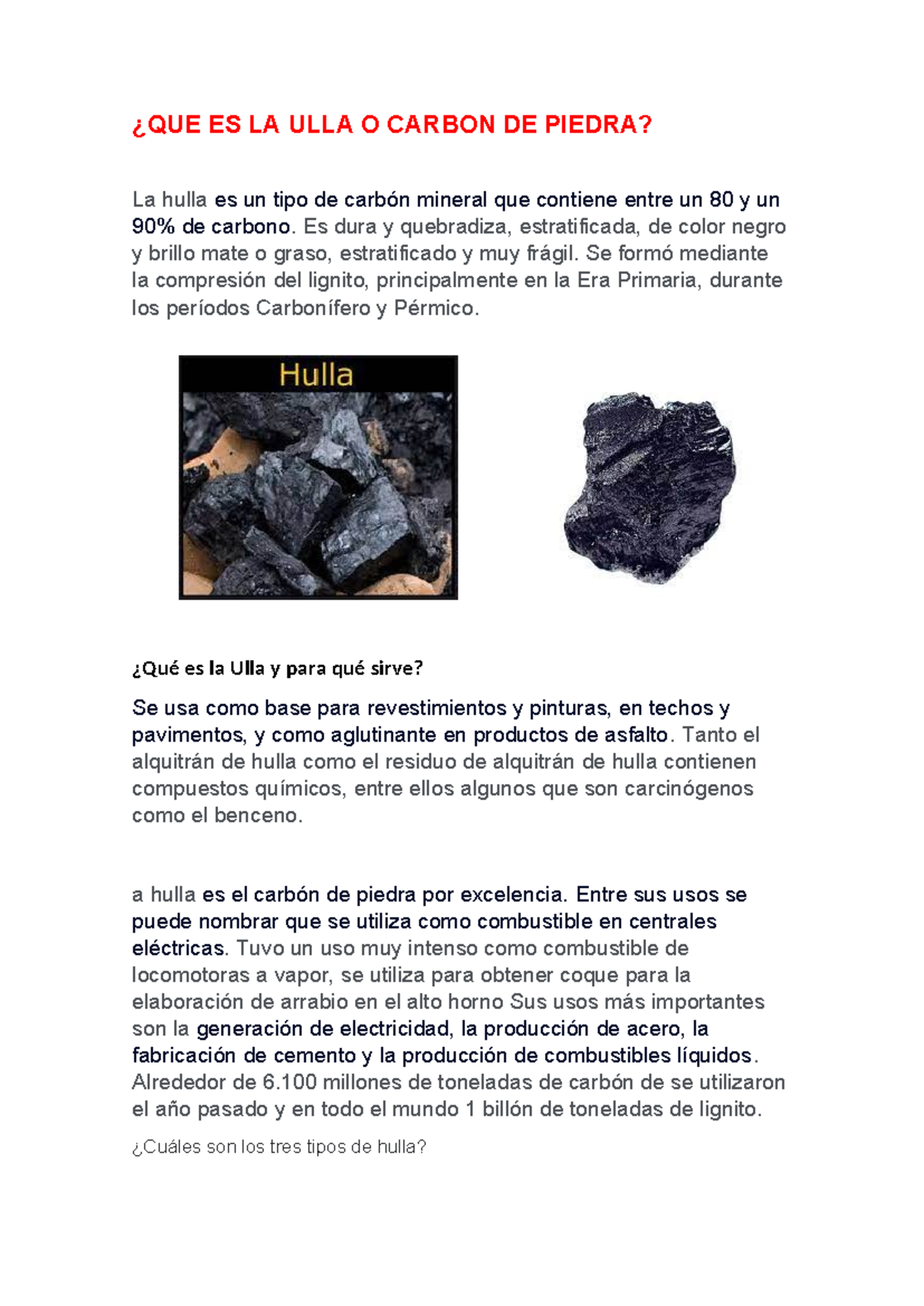 QUE ES LA ULLA O Carbon DE Piedra - ¿QUE ES LA ULLA O CARBON DE PIEDRA ...