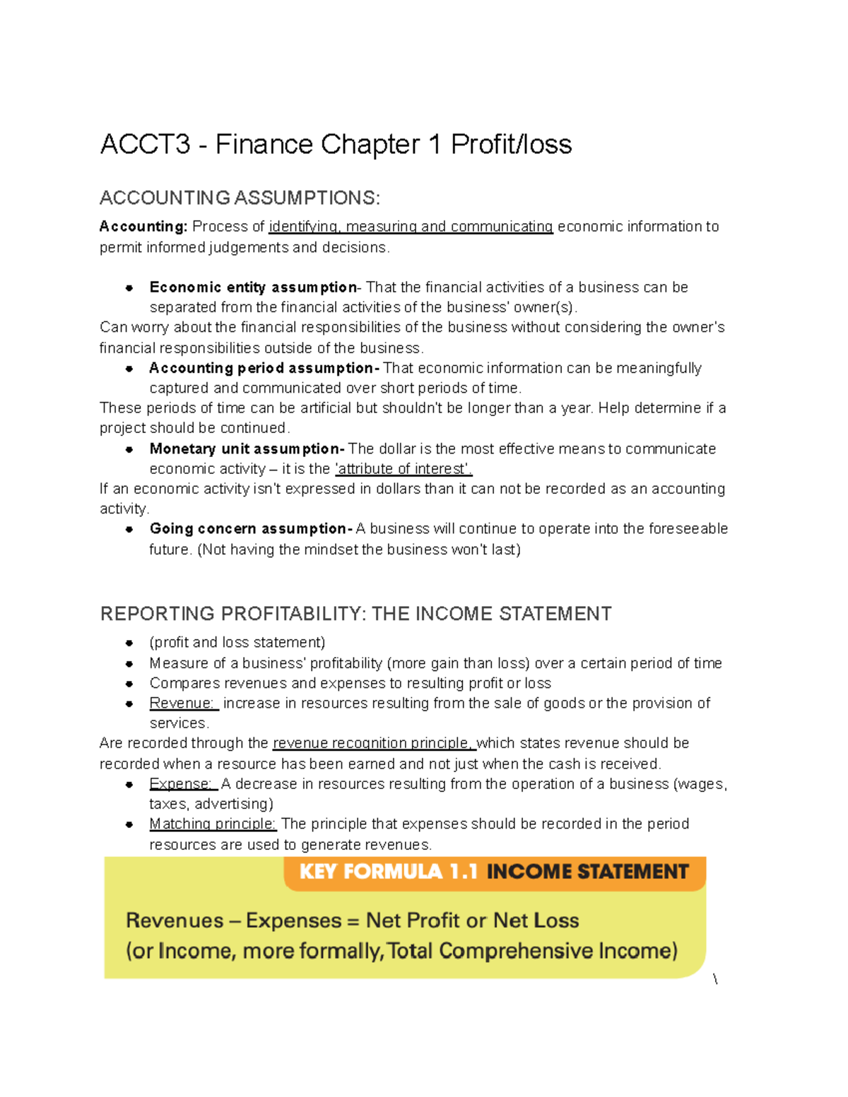 Afbda Readings notes - ACCT3 - Finance Chapter 1 Profit/loss ACCOUNTING ...