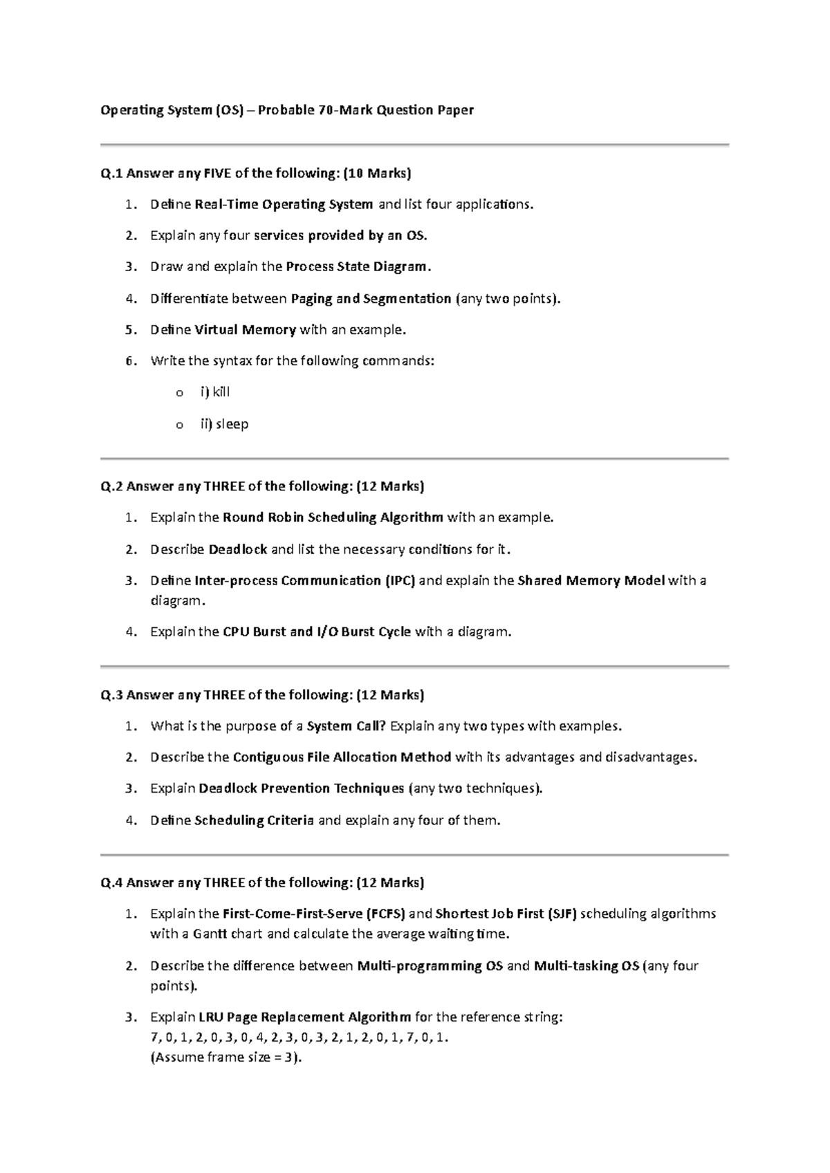 Operating System - frtrgf - Operating System (OS) – Probable 70-Mark ...