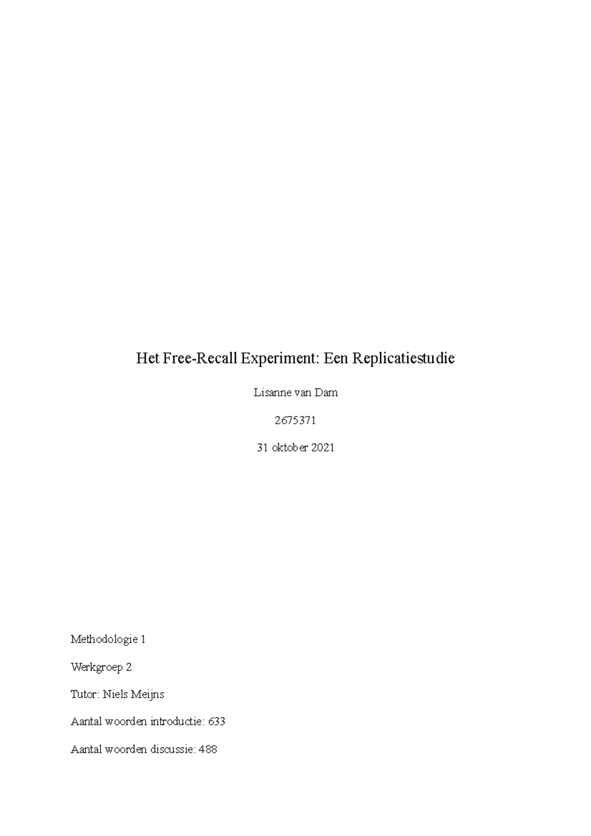 Methodologie 1 Eindverslag, compleet - VU - Studeersnel