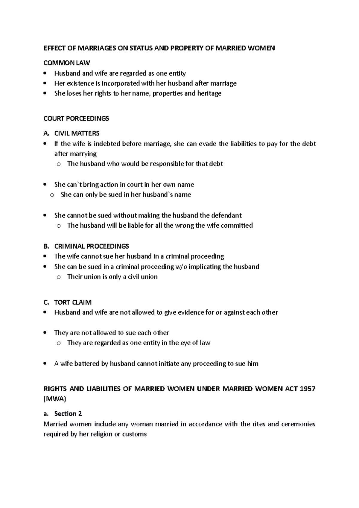 Effect of Marriages on Status and Property of Married Women - EFFECT OF ...