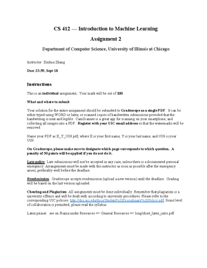 Assignment 1 - CS 412 –– Introduction to Machine Learning Assignment 1 Department of Computer ...
