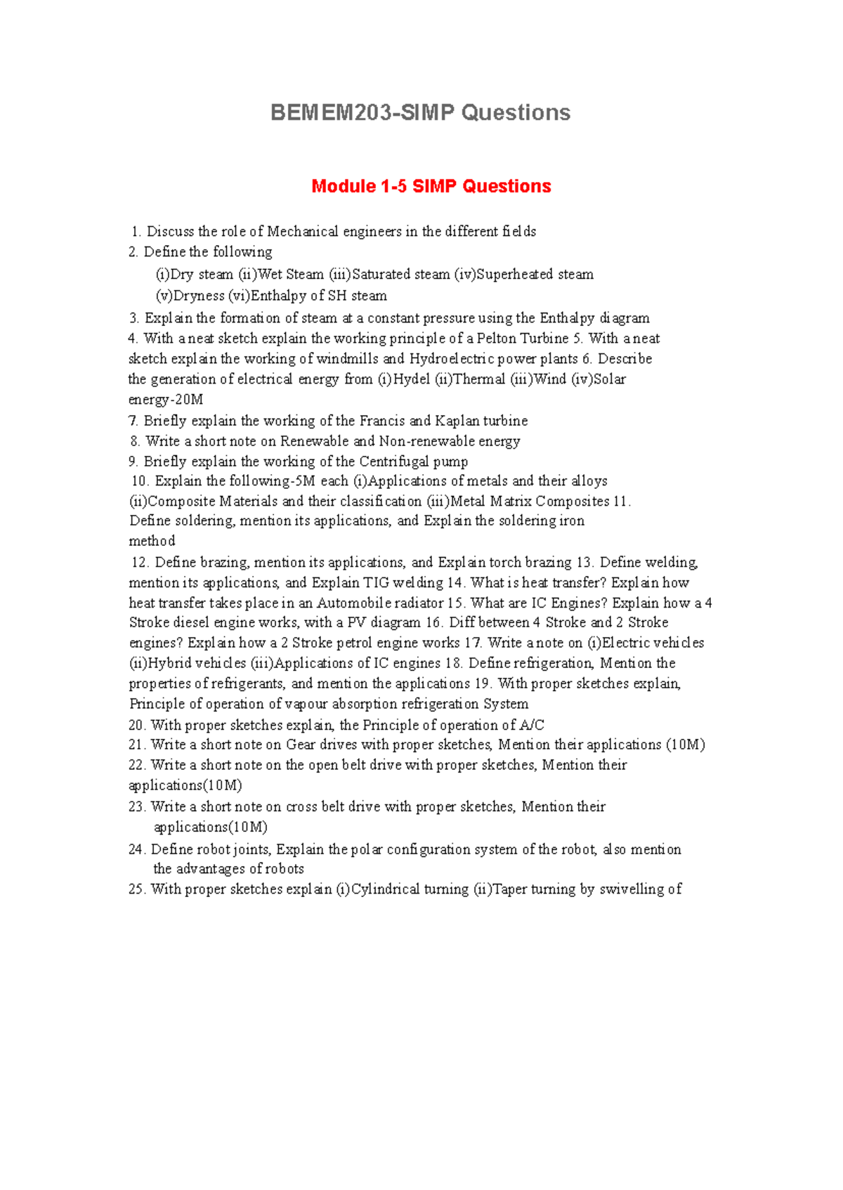 Eme SIMP tie (1) - best notes to read - BEMEM203-SIMP Questions Module ...