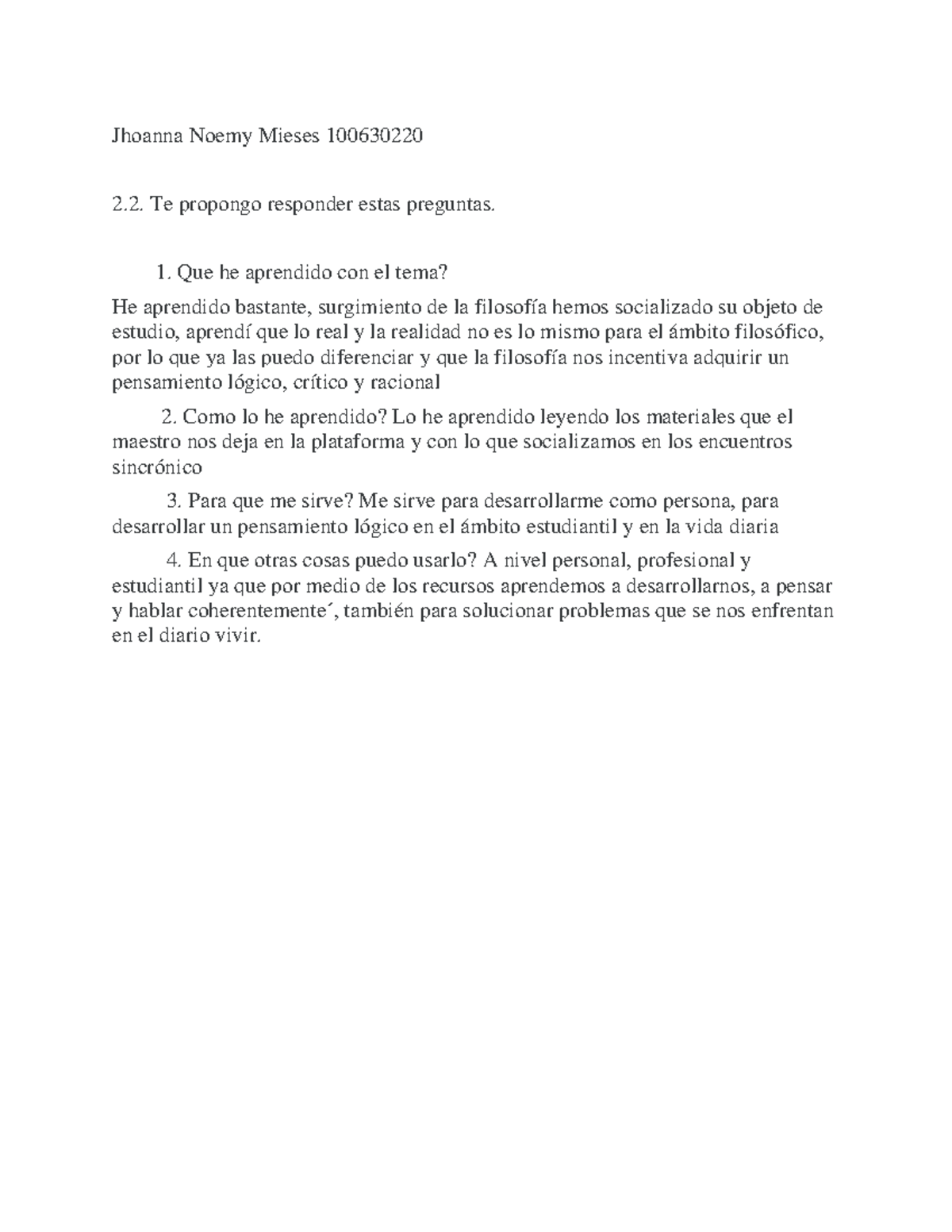 Filosofia 2,2 - - Studocu