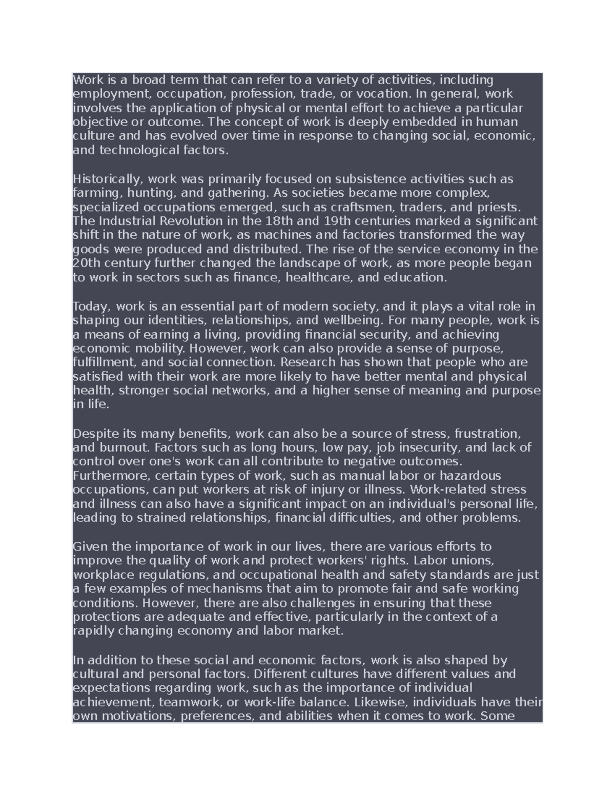 E7 - exam - Work is a broad term that can refer to a variety of ...