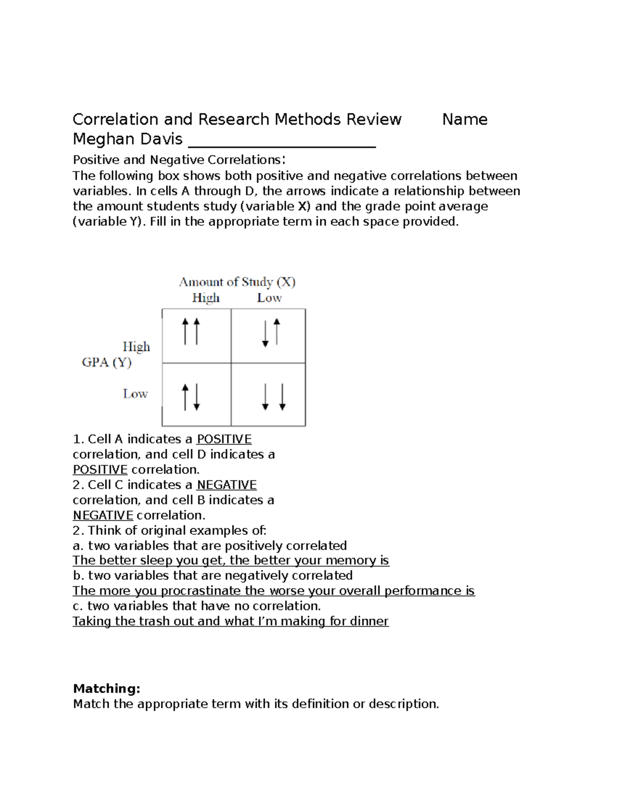 3.1 Correlation and Research Methods Review - In cells A through D, the ...