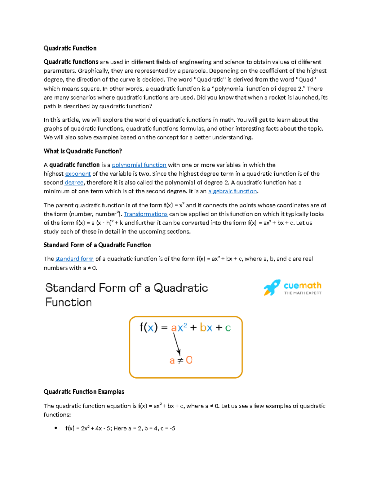 Quadratic Function - School Notes - Quadratic Function Quadratic ...