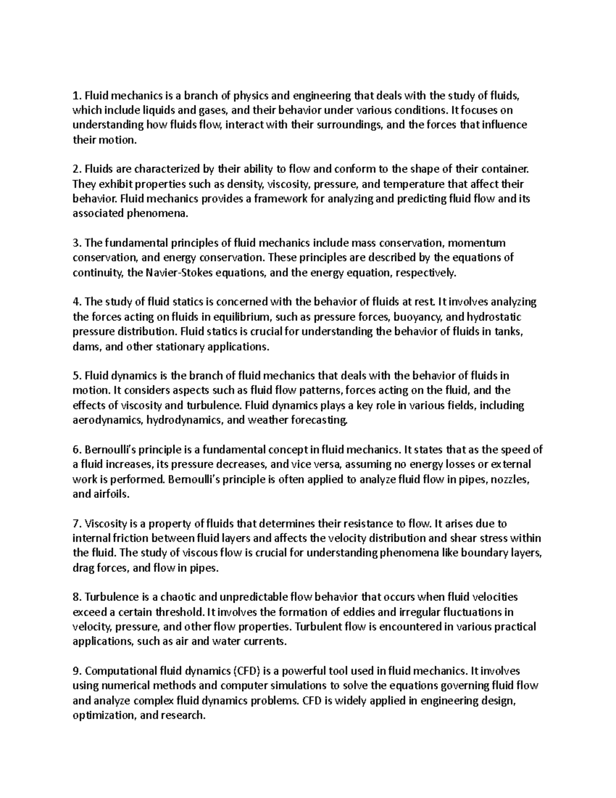 Fluid Mechanics - summary - MA3006 - NTU - Studocu