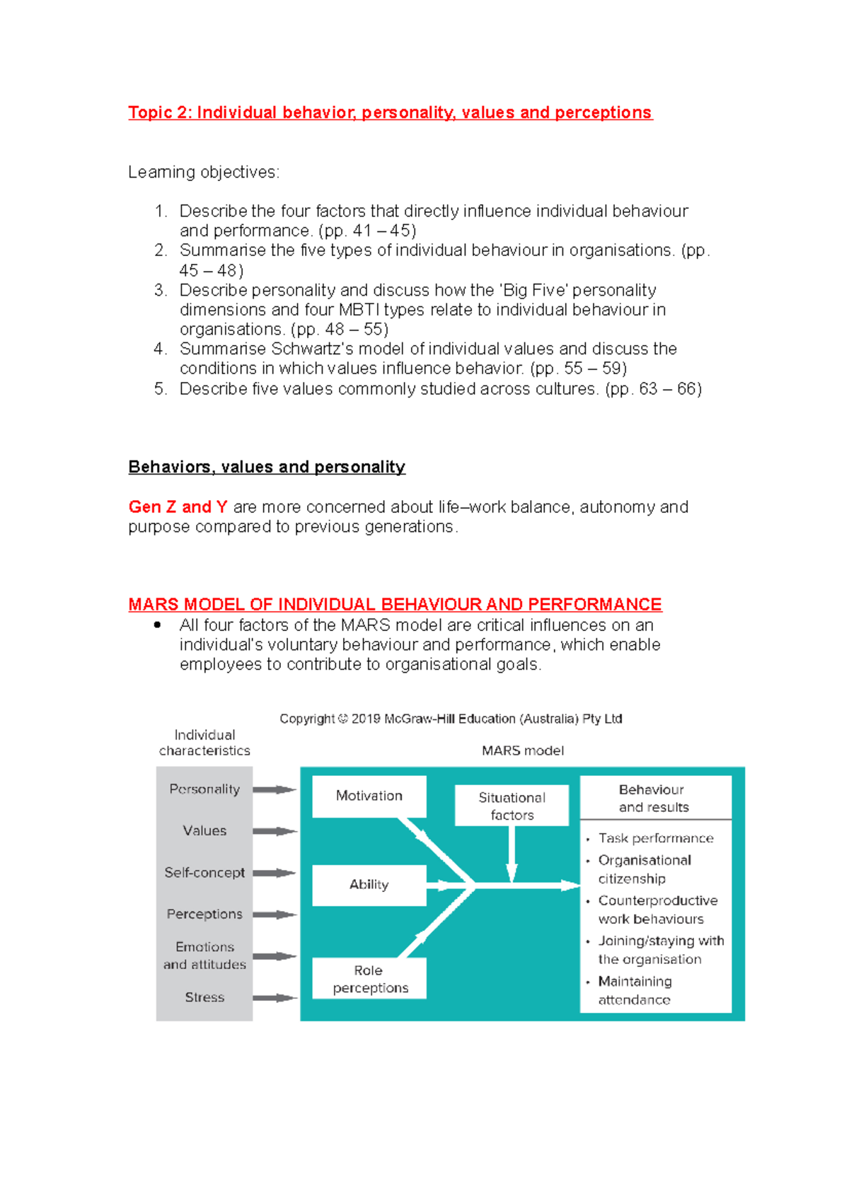 Organisational Behaviour - Topic 2 - Topic 2: Individual behavior ...