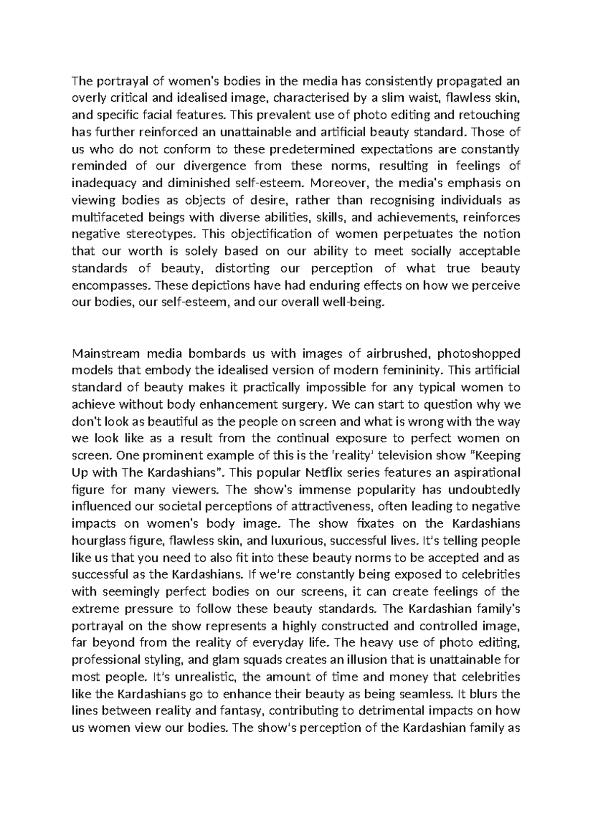 FIA2 Script - body representation - The portrayal of women's bodies in ...