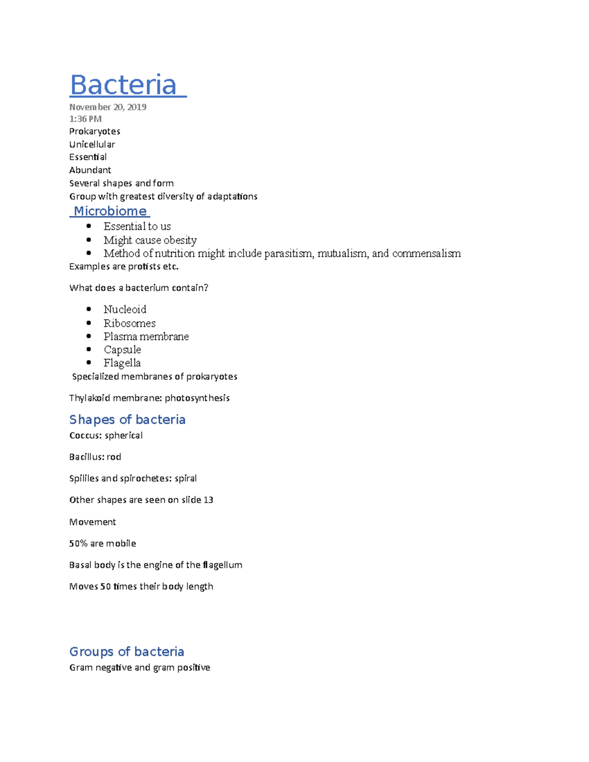 Bacteria - Lecture notes 10 - Bacteria November 20, 2019 1:36 PM ...