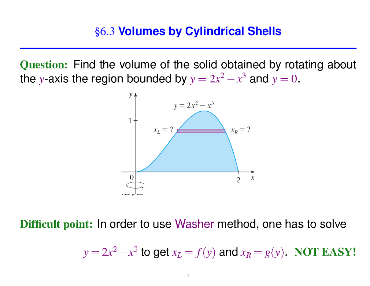 6 - lecture slides - §6. 3 Volumes by Cylindrical Shells Question: Find ...