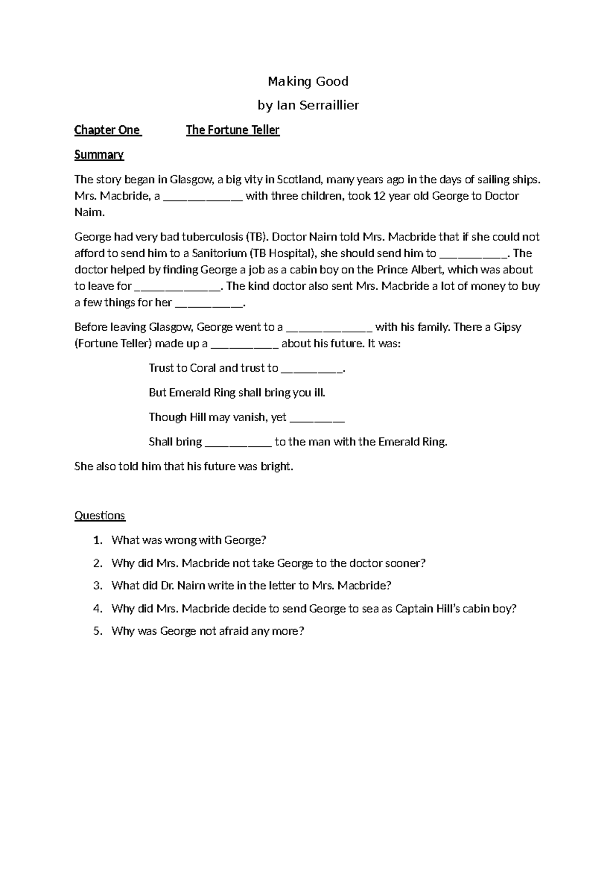 Making Good - Making Good by Ian Serraillier Chapter One The Fortune ...