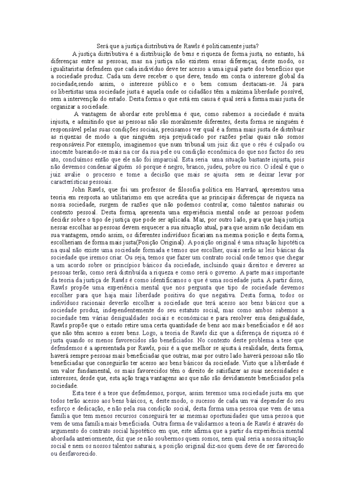 Documento - nmnmn mn - Será que a justiça distributiva de Rawls é ...