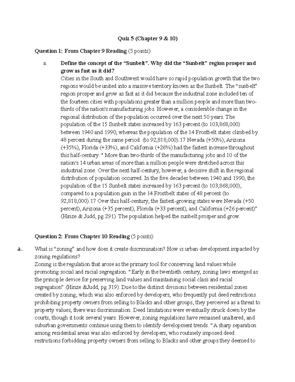 Urban Politics Quiz 5 - Essay answers from the book. - Quiz 5 (Chapter ...