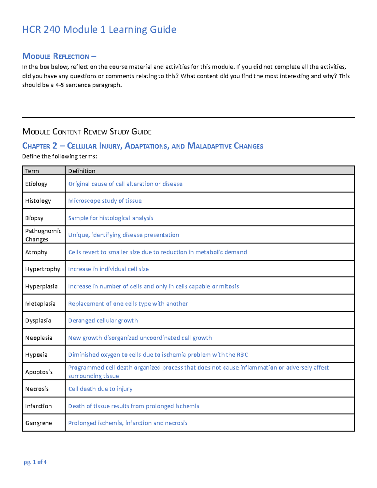 HCR 240 Module 1 Learning Guide - MODULE REFLECTION – In the box below ...